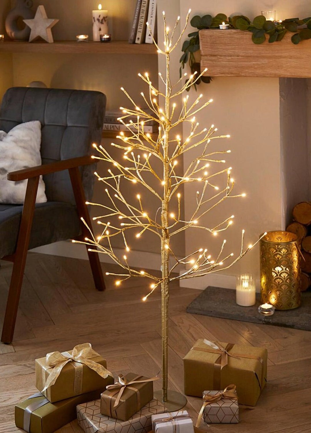 Light up Christmas Gold Twig Tree 2 Size Gold Led Christmas - Etsy UK