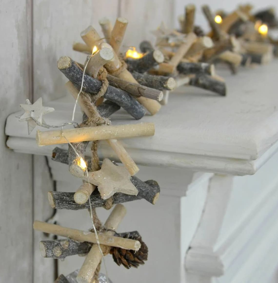 Christmas Light up Wooden Garland 1m Silver Twigs Pine Cones - Etsy UK