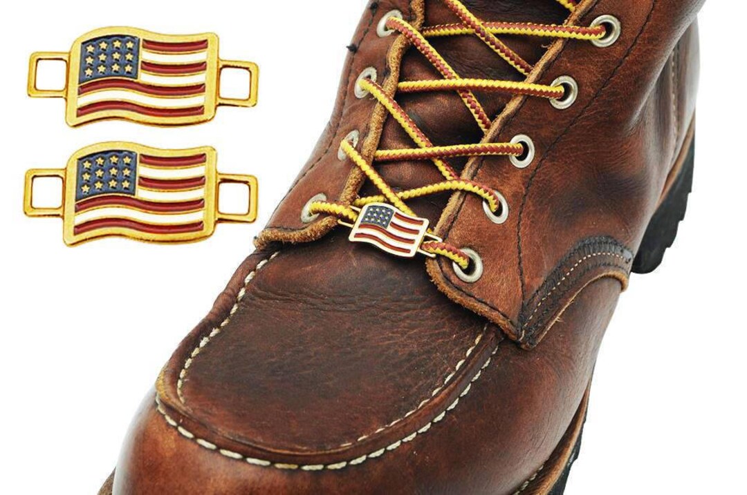 USA Flags Shoes Boot Lace Keeper US American Union Workers Gold Brass ...