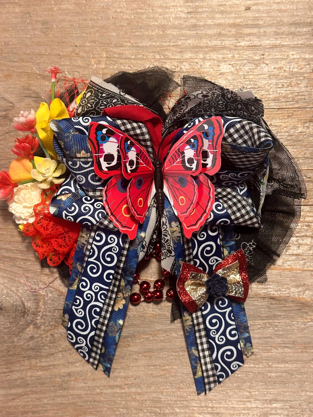 Butterfly Hair Bow | Red & Blue Butterfly Hair Bow | Shabby Chic ...