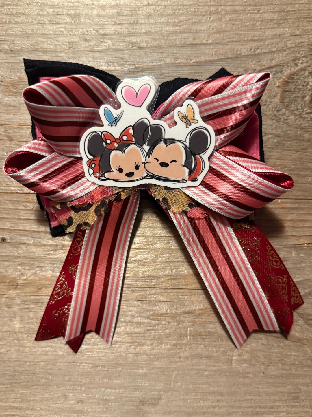 Pink Red and Burgundy Stripe Cheetah Print Mouse Love Character Hairbow ...