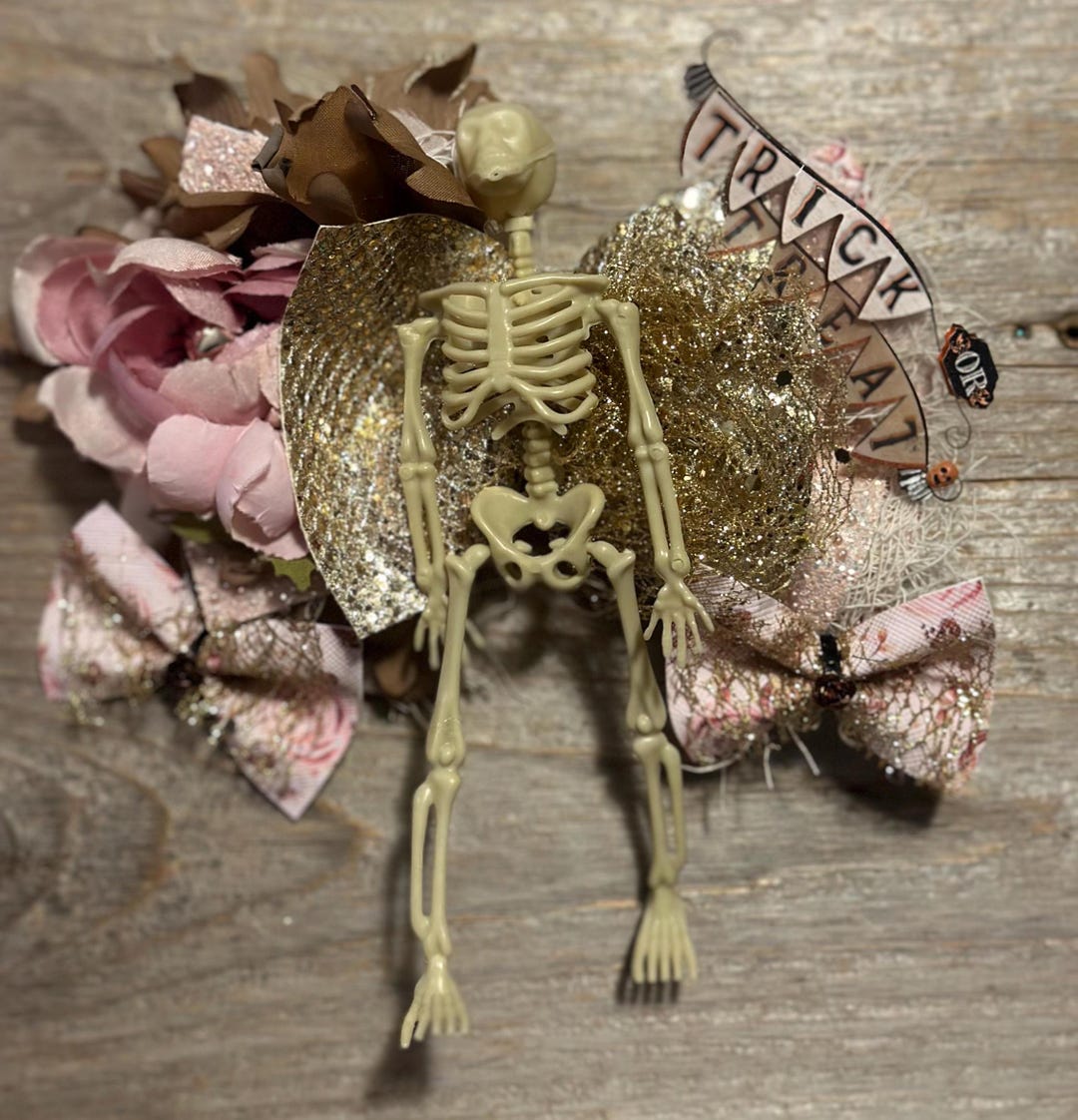Pink and Gold Skeleton Hair Bow | Skeleton | Pink Trick or Treat ...