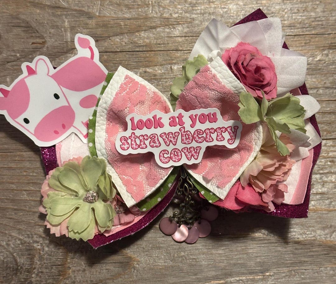 Strawberry Cow Hair Bow | Strawberry | Pink | Pink Hair Bow ...