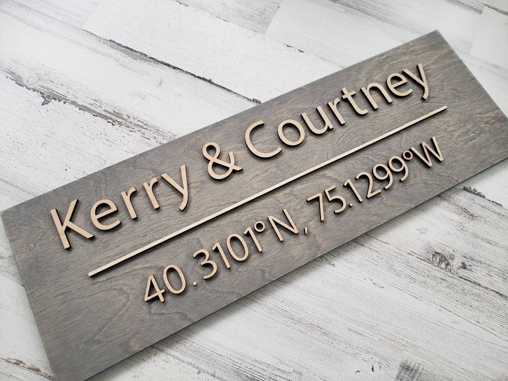 Last Name Sign Custom Sign 3 D Coordinates Sign Couples | Etsy
