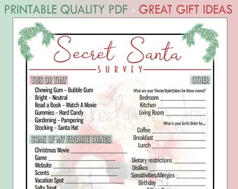 Secret Holiday Elf Gift Exchange Questionnaire Printable PDF work or ...