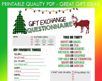 Fillable Printable PDF Gift Exchange Questionnaire - PLAID DESIGN (work ...