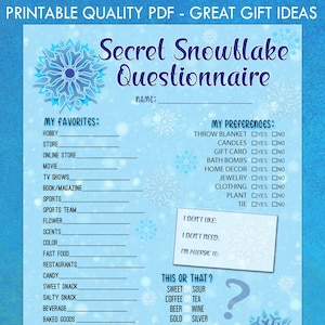 FILLABLE Printable PDF Gift Exchange Questionnaire - Secret Snowflake ...