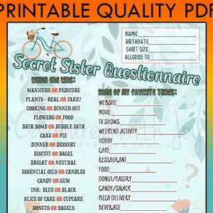 Printable PDF Secret SISTER Questionnaire (work or Personal) #2 - Etsy