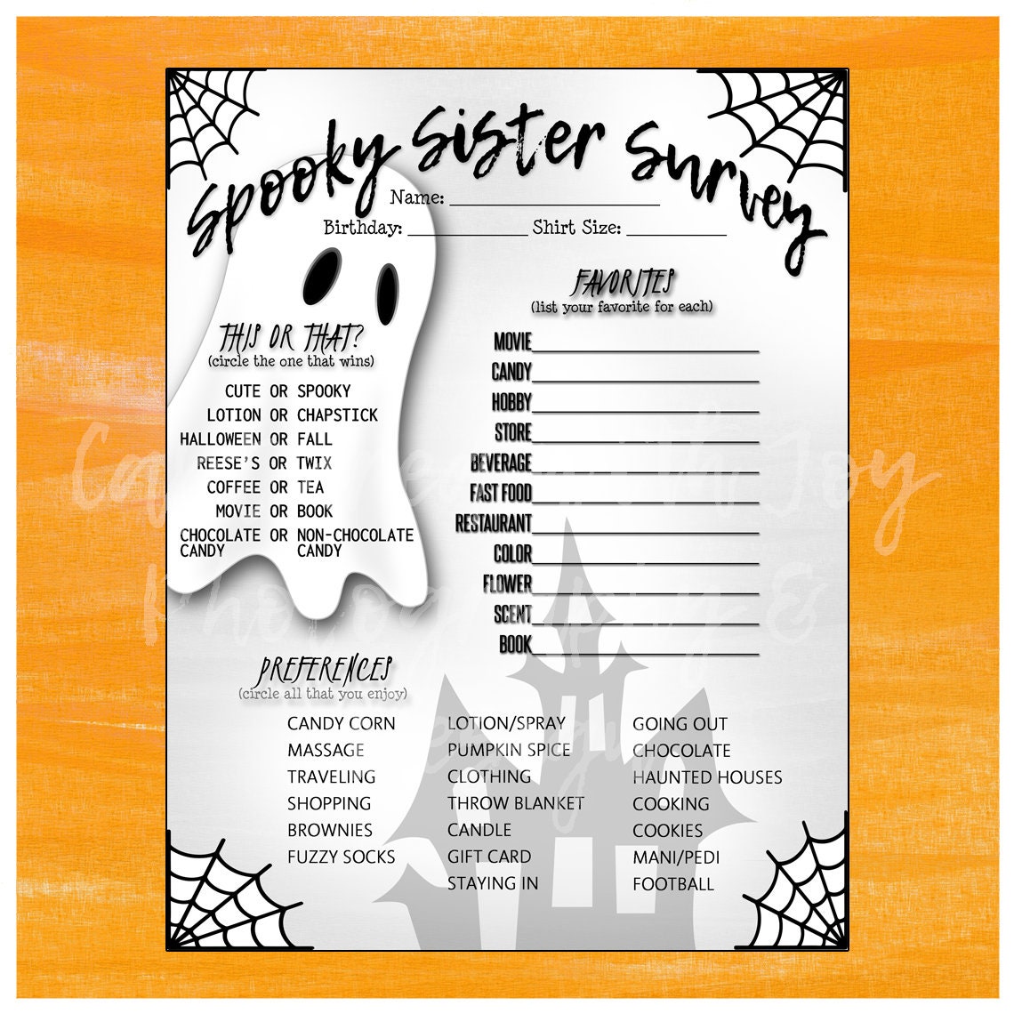 Printable PDF Spooky Sister Survey Questionnaire for - Etsy