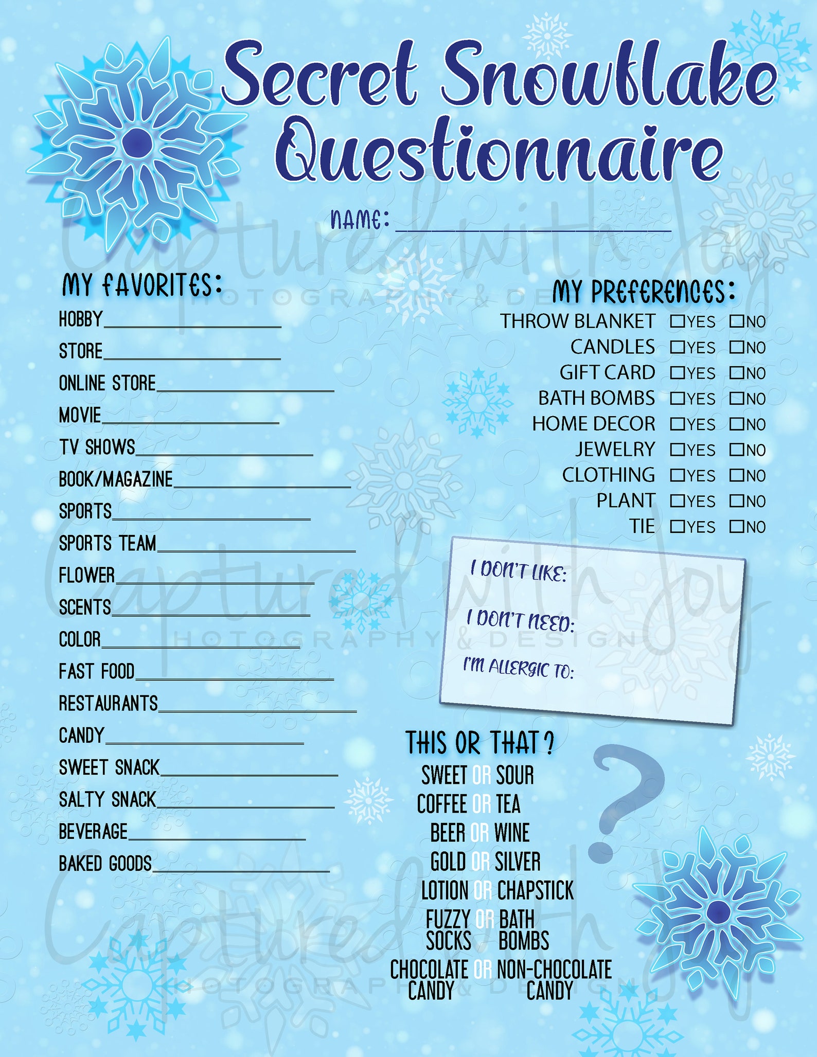BUNDLE #1 - Secret Snowflake Questionnaire (christmas) & Spooky Sister ...