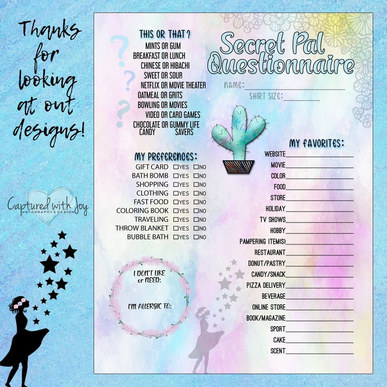 PDF Gift Exchange Questionnaire Secret Pal - Etsy