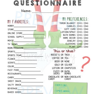 FILLABLE Printable PDF Secret Holiday Elves Gift Exchange Questionnaire ...