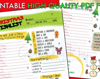 Printable Christmas Wish List, Instant PDF Download, Printable Wish ...