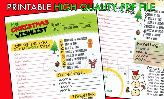 Printable Christmas Wish List Instant PDF Download Printable - Etsy