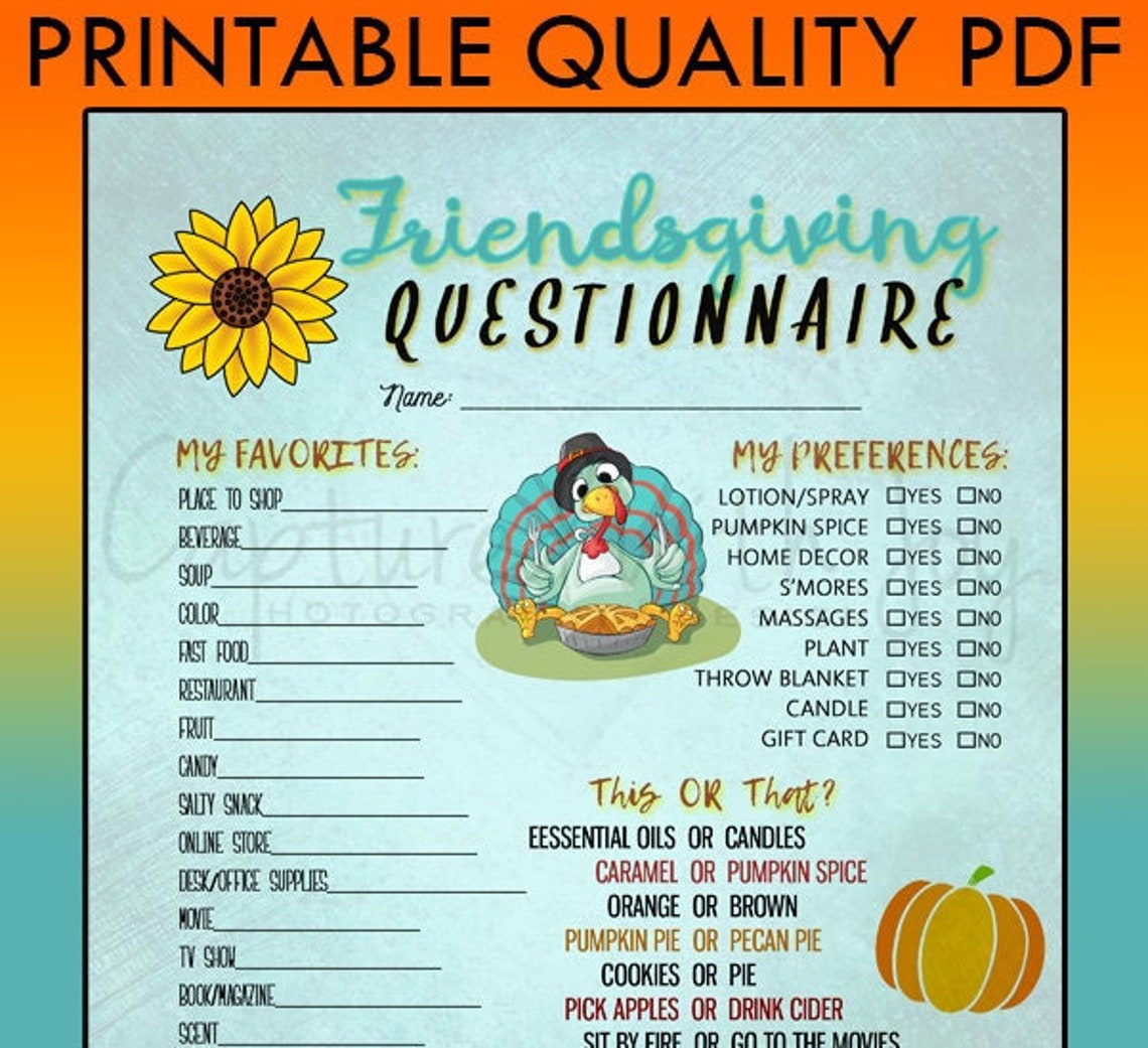 Printable PDF Friendsgiving Questionnaire for Fall Theme - Etsy