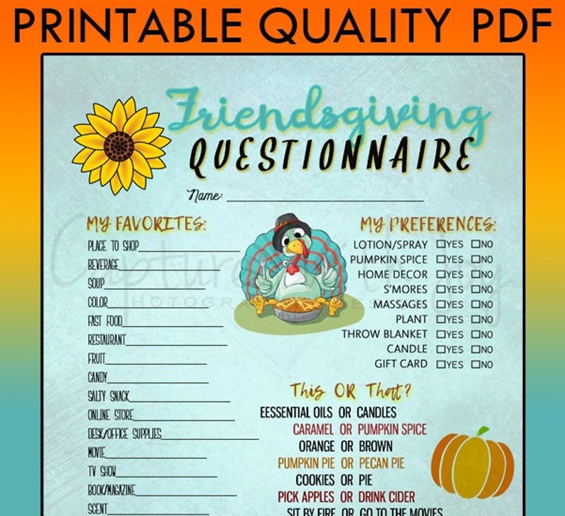 Printable PDF Friendsgiving Questionnaire for Fall Theme - Etsy