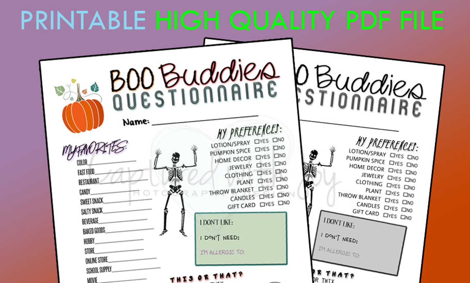 Printable PDF Boo Buddies Questionnaire for Halloween Theme - Etsy