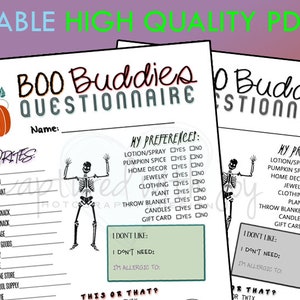 Printable PDF Boo Buddies Questionnaire for Halloween Theme - Etsy