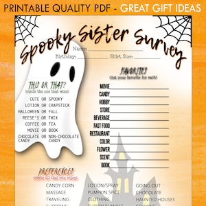 Printable PDF - Spooky Sister Survey - Questionnaire for Halloween ...