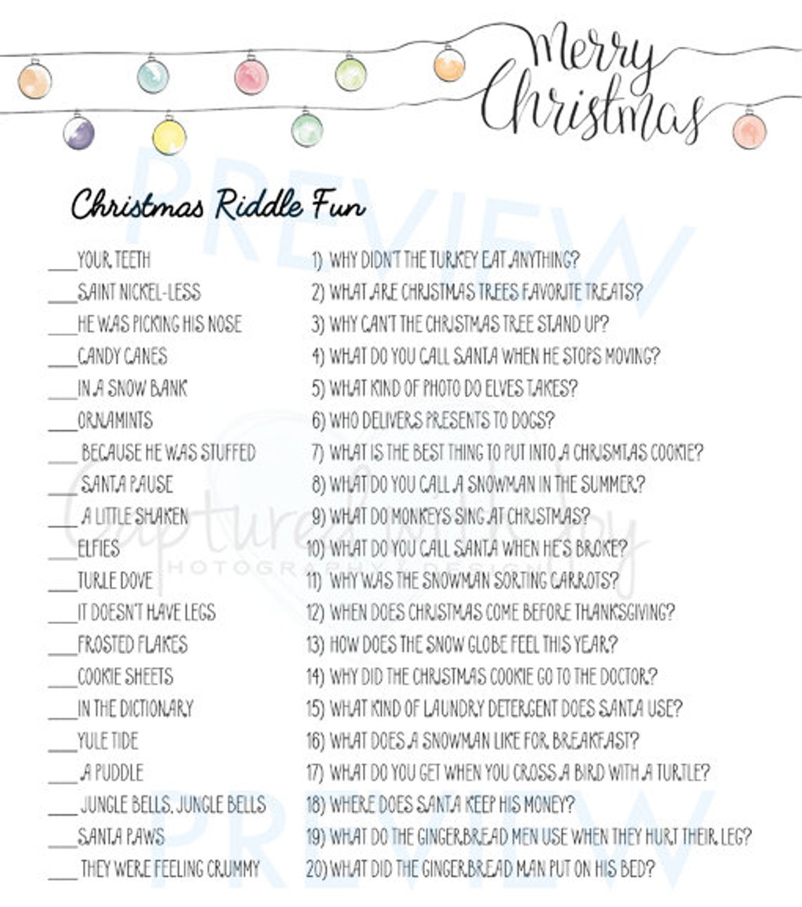 Christmas Riddle Fun Printable PDF - Trivia Game - Activities - Holiday ...
