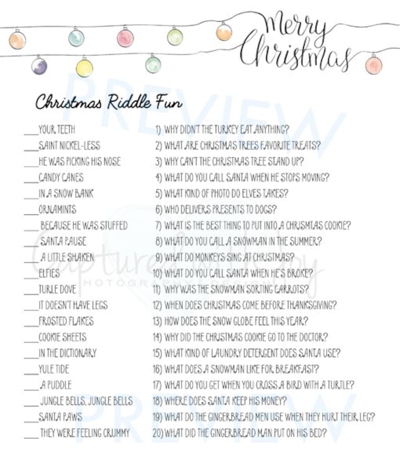 Christmas Riddle Fun Printable PDF - Trivia Game - Activities - Holiday ...