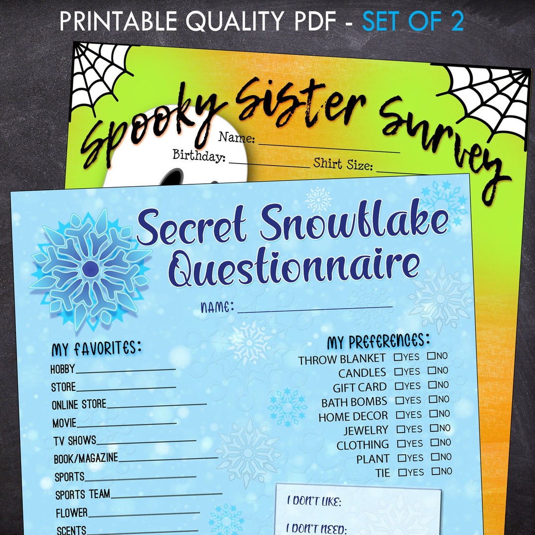 BUNDLE #1 - Secret Snowflake Questionnaire (christmas) & Spooky Sister ...