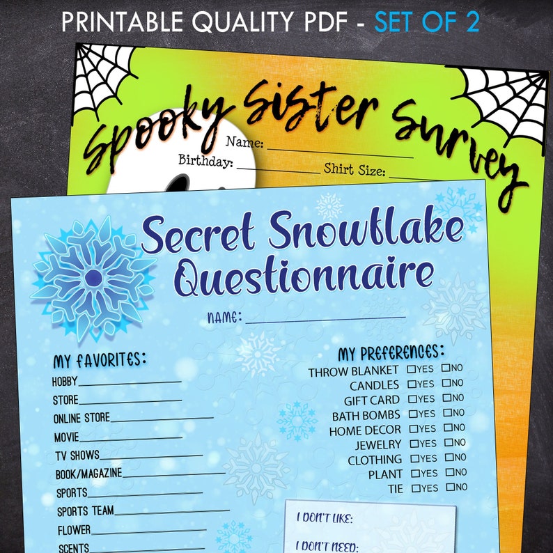BUNDLE #1 - Secret Snowflake Questionnaire (christmas) & Spooky Sister ...