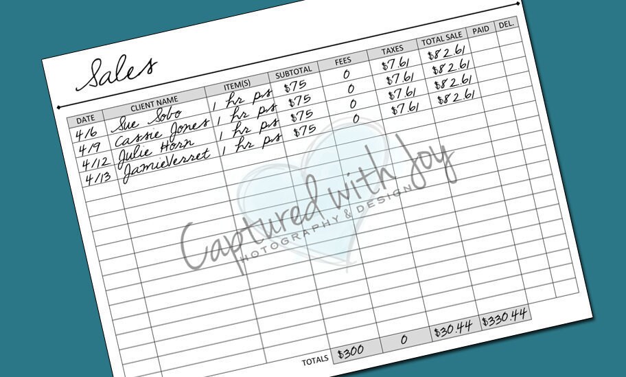 Sales Log - Personal or Business - Printable - INSTANT PDF DOWNLOAD - Etsy