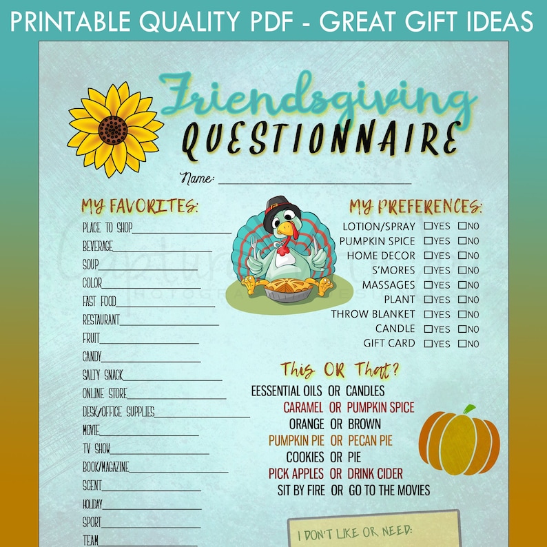 Printable PDF - Friendsgiving Questionnaire for Fall Theme Gift ...