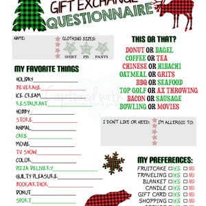 Fillable Printable PDF Gift Exchange Questionnaire - PLAID DESIGN (work ...