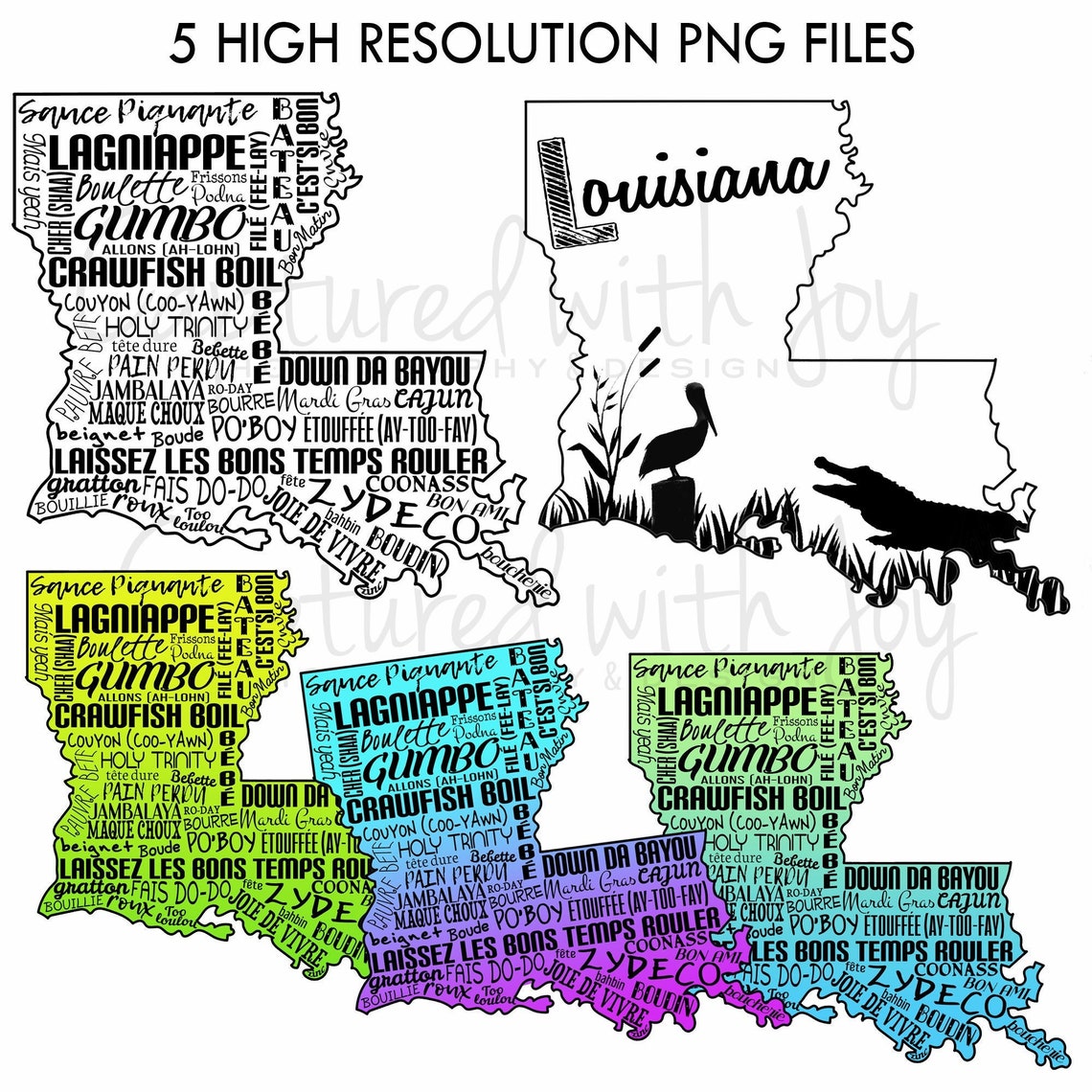 LOUISIANA - Set of 5 High Resolution PNG Files - T Shirt Designs ...