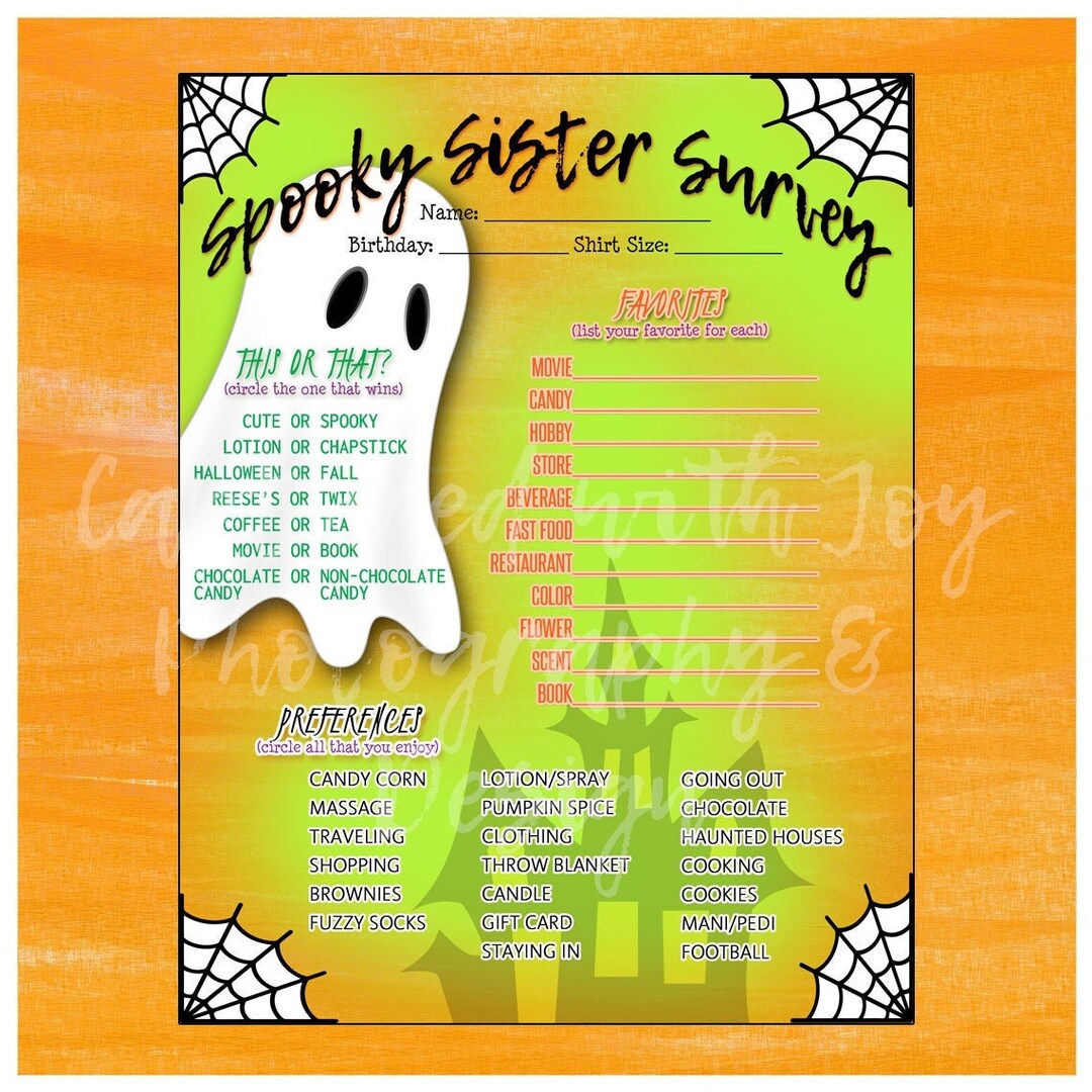 Printable PDF Spooky Sister Survey Questionnaire for - Etsy