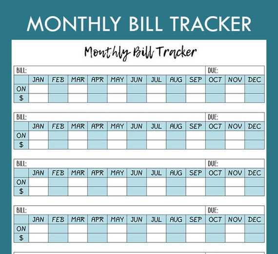 Monthly Bill Tracker fill-in Printable INSTANT PDF - Etsy