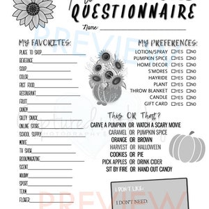 Printable PDF - Fall Friends Questionnaire for Fall Theme Gift Exchange ...
