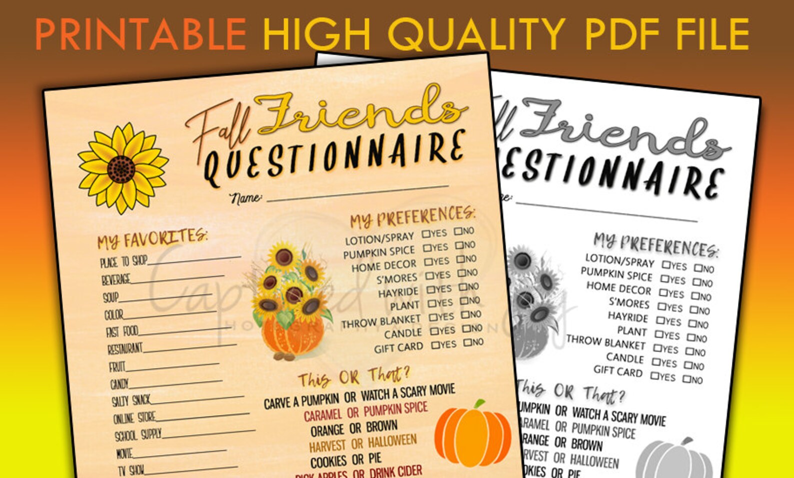 Printable PDF Fall Friends Questionnaire for Fall Theme Gift - Etsy