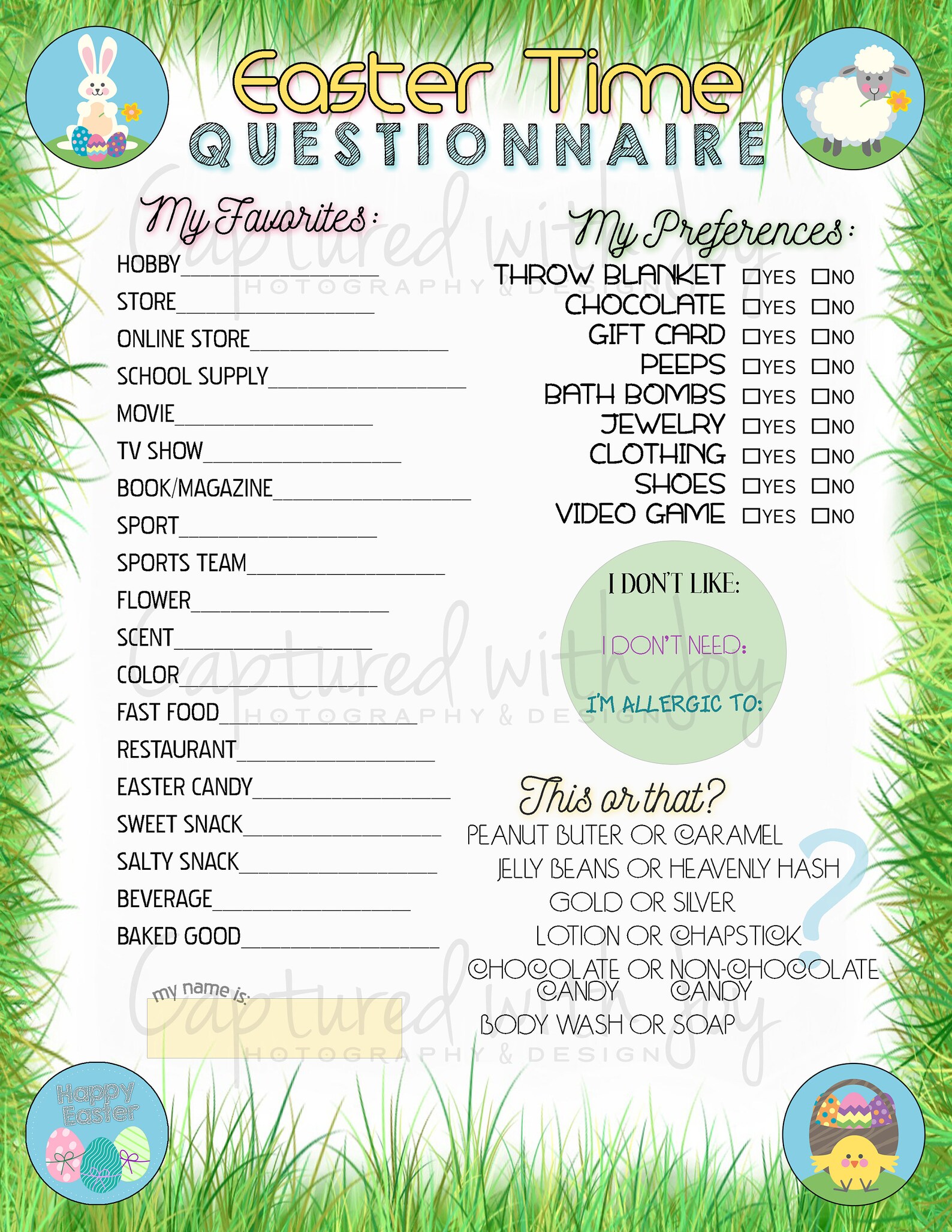 DIGITAL PDF DOWNLOAD - Easter Time Questionnaire (gift Exchange, Gift ...