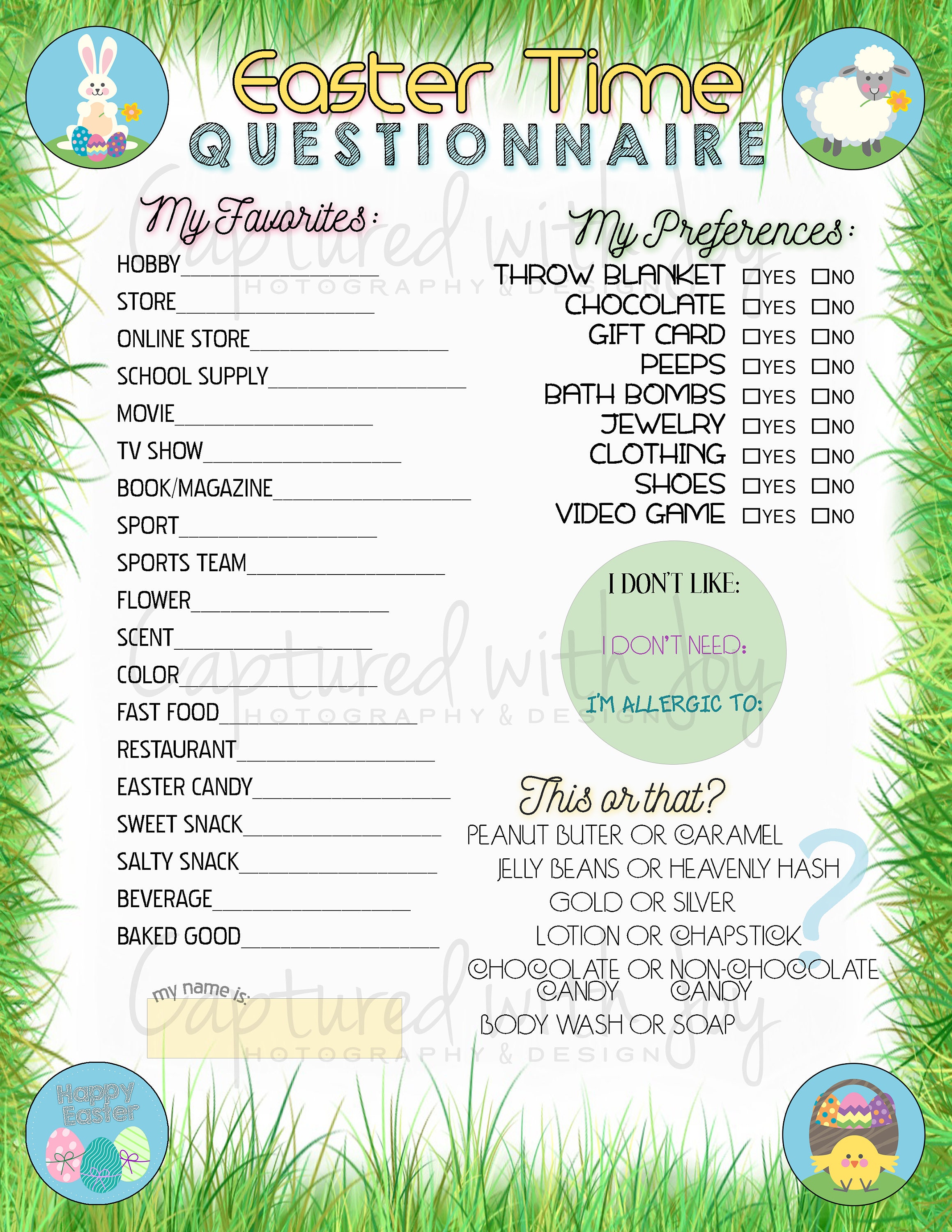 DIGITAL PDF DOWNLOAD - Easter Time Questionnaire (gift Exchange, Gift ...