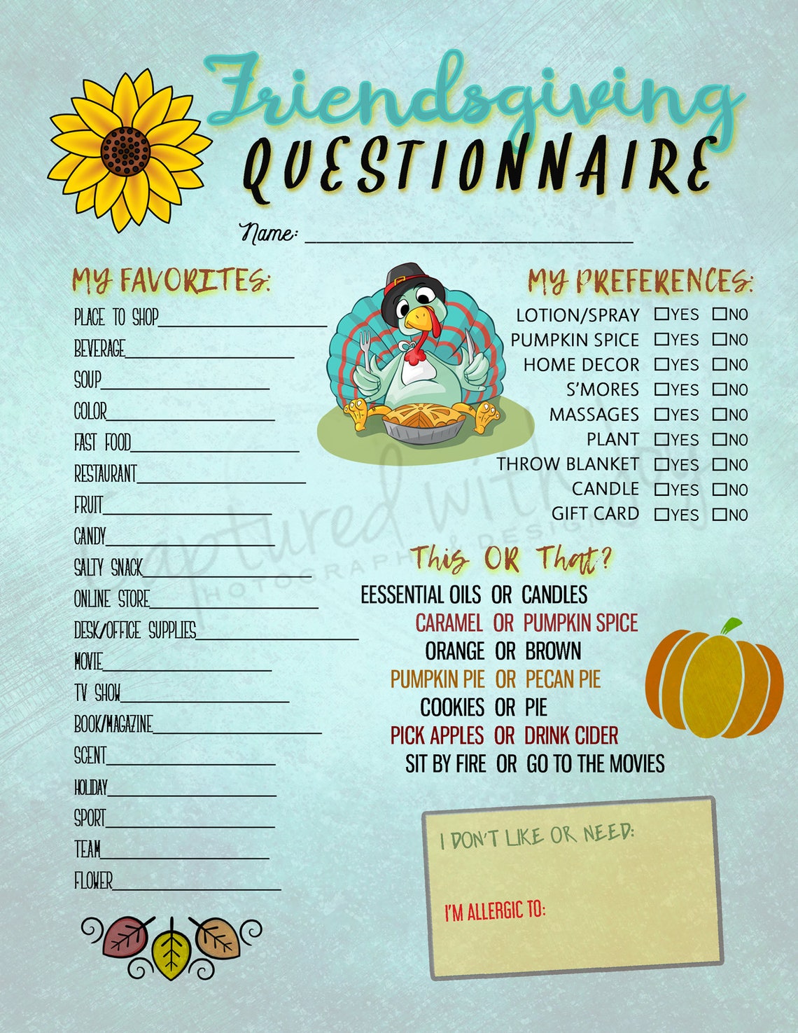 Printable PDF Friendsgiving Questionnaire for Fall Theme - Etsy