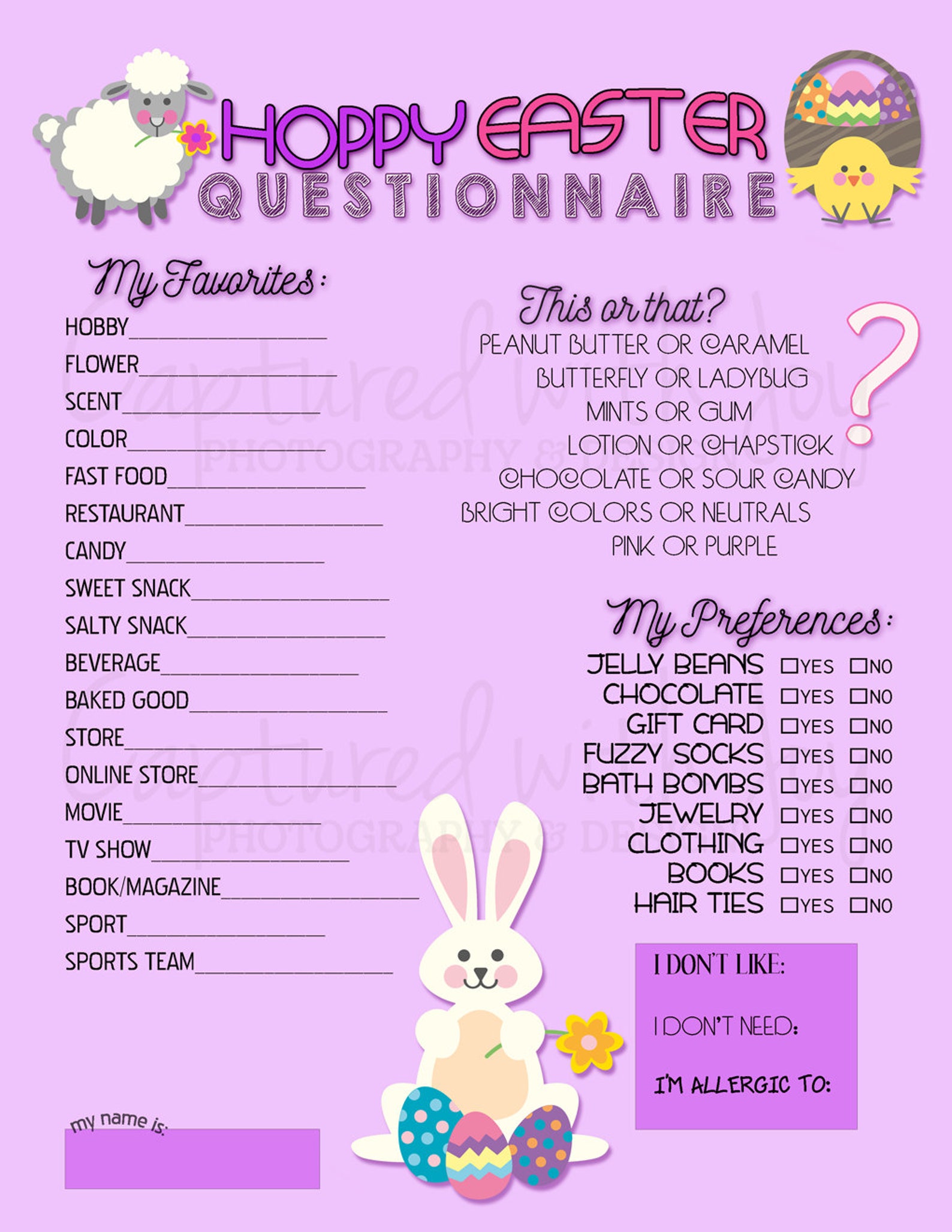 PRINTABLE PDF - Hoppy Easter Questionnaire (gift Exchange, Gift Ideas ...