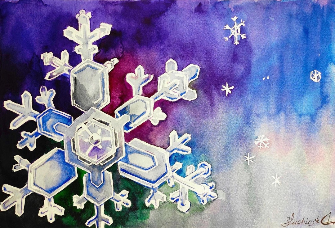 Snowflake Painting Gift Watercolor Original Art Winter Atrwork ...