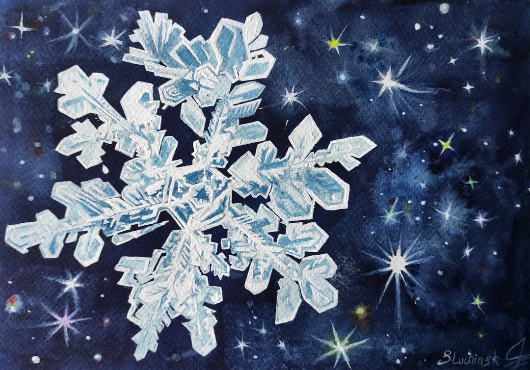 Snowflake Painting Winter Watercolor Original Art Christmas Gift Wall ...