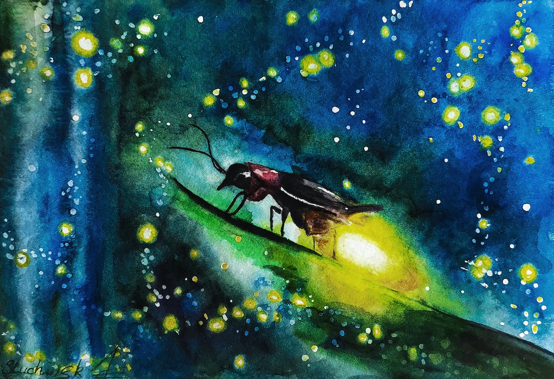 Firefly Painting Watercolor Original Art Nature Painting Fantasy ...