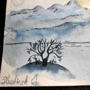Lake Painting Japan Watercolor Original Art Boat Artwork Sunrise ...
