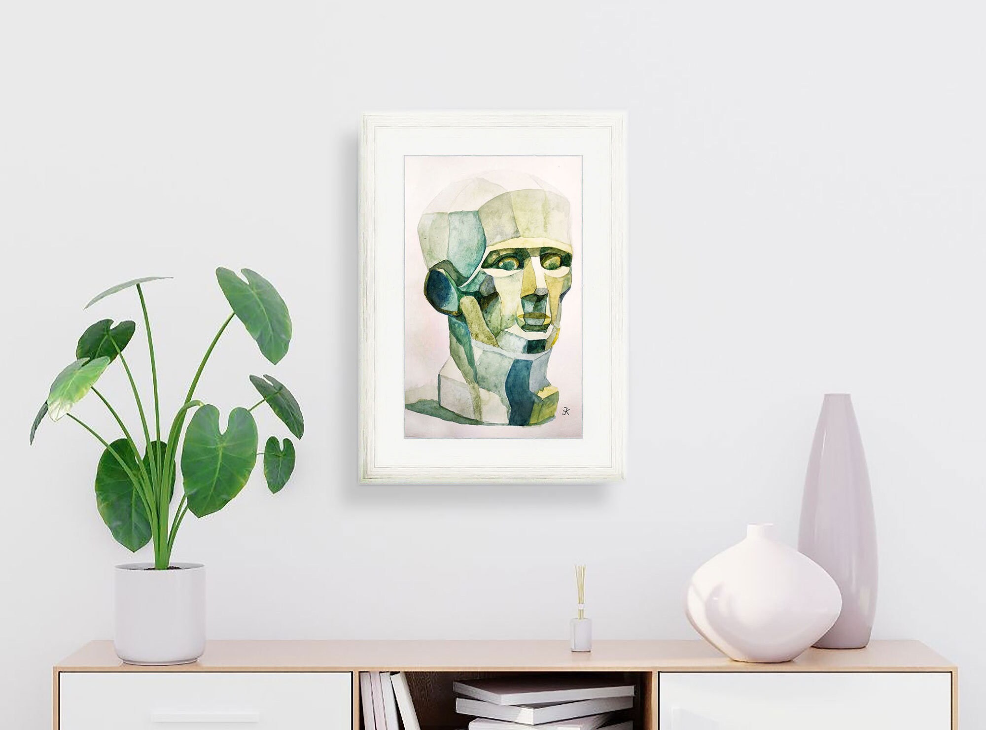 Human Head Painting Watercolor Original Art Skull Artwork - Etsy