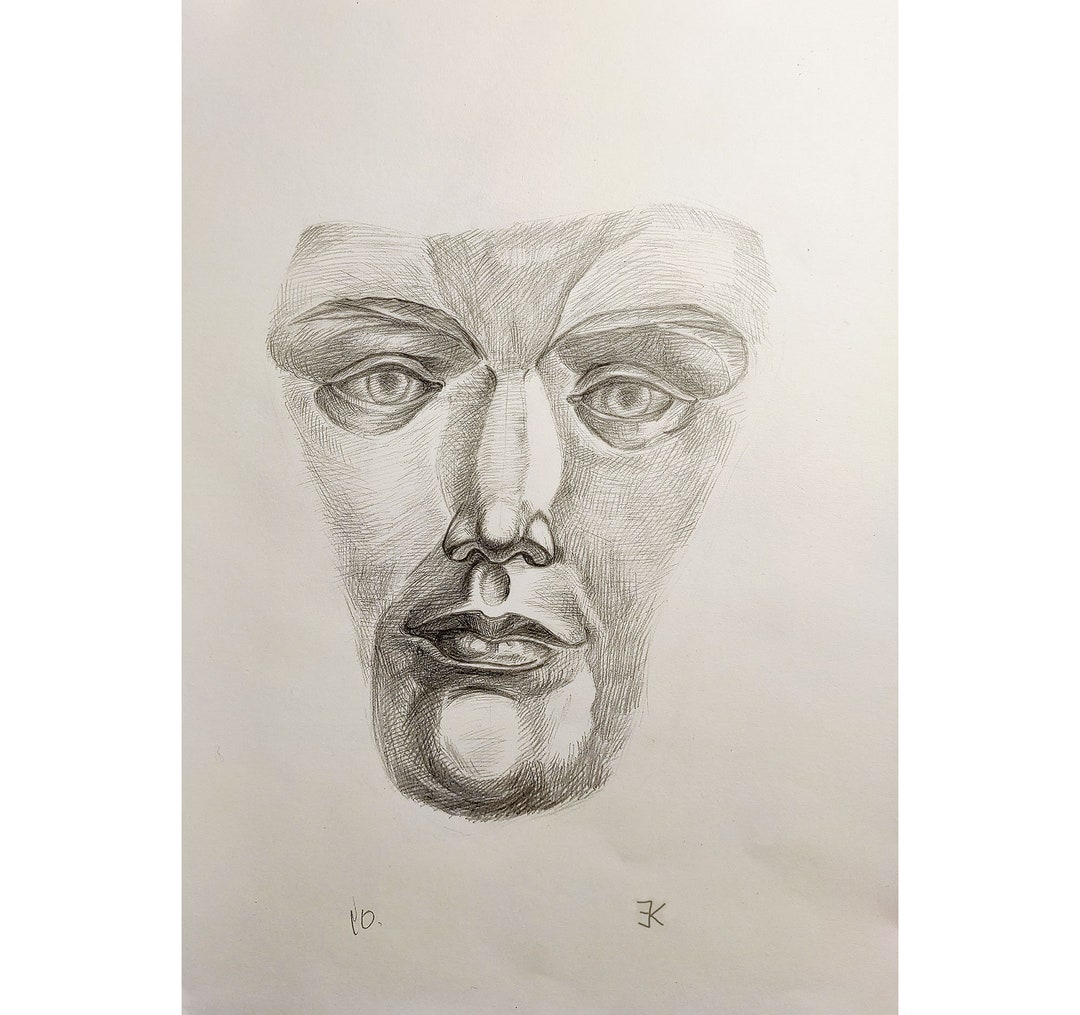 Mask Drawing Original Pencil Art Face Artwork Contemporary Modern Wall ...