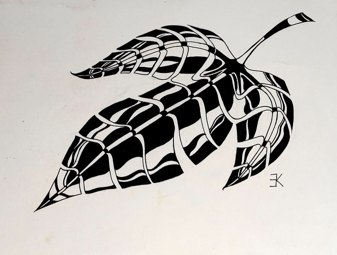 Leaf Drawing Original Pen Abstract Decor Art Botanical Artwork Black ...