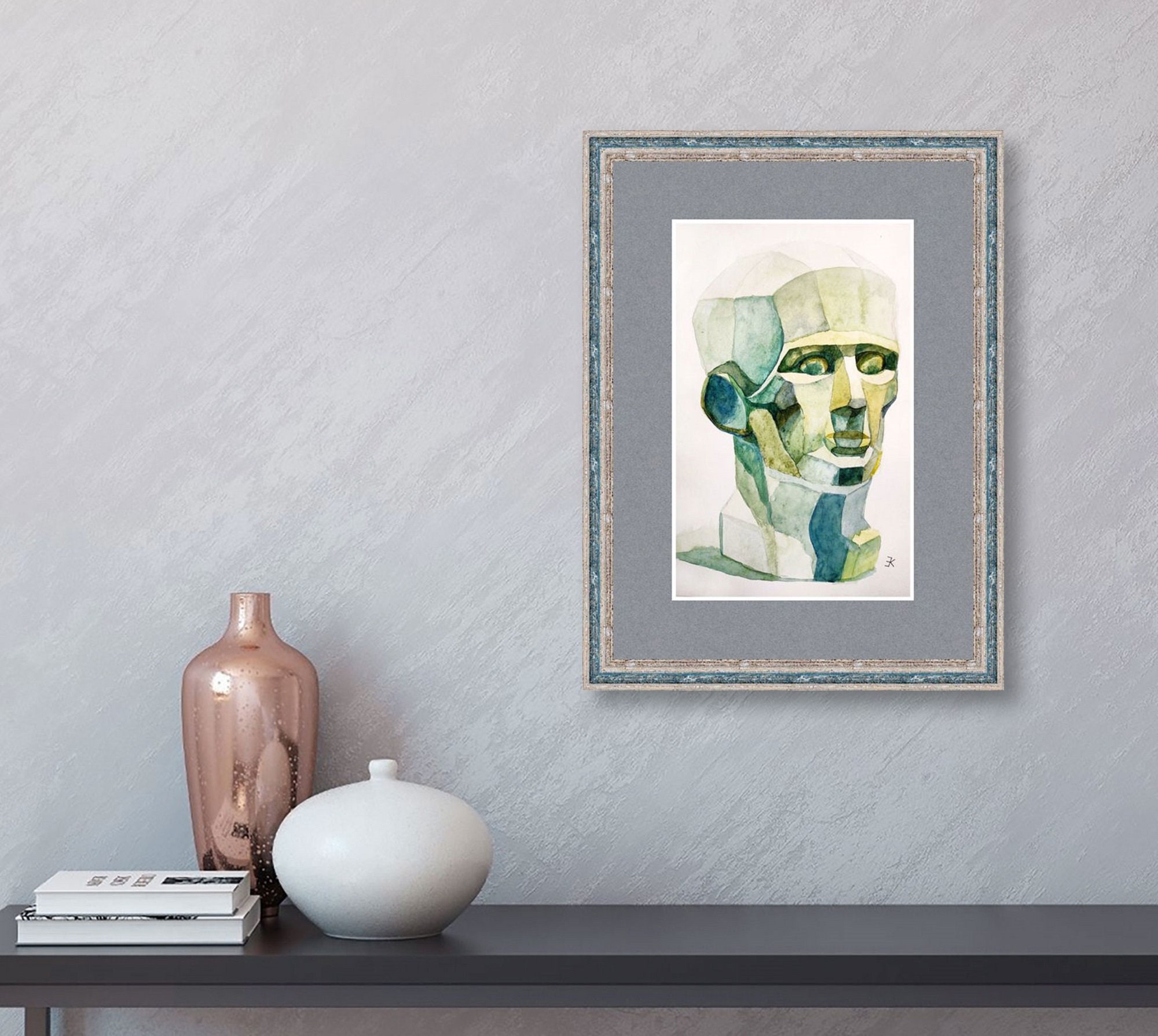 Human Head Painting Watercolor Original Art Skull Artwork - Etsy