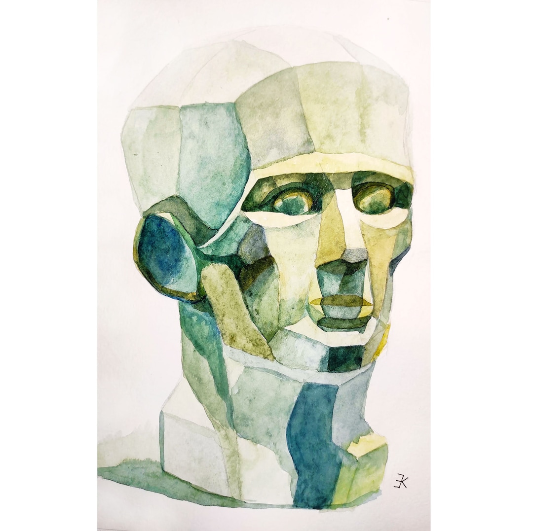 Human Head Painting Watercolor Original Art Skull Artwork Abstract ...