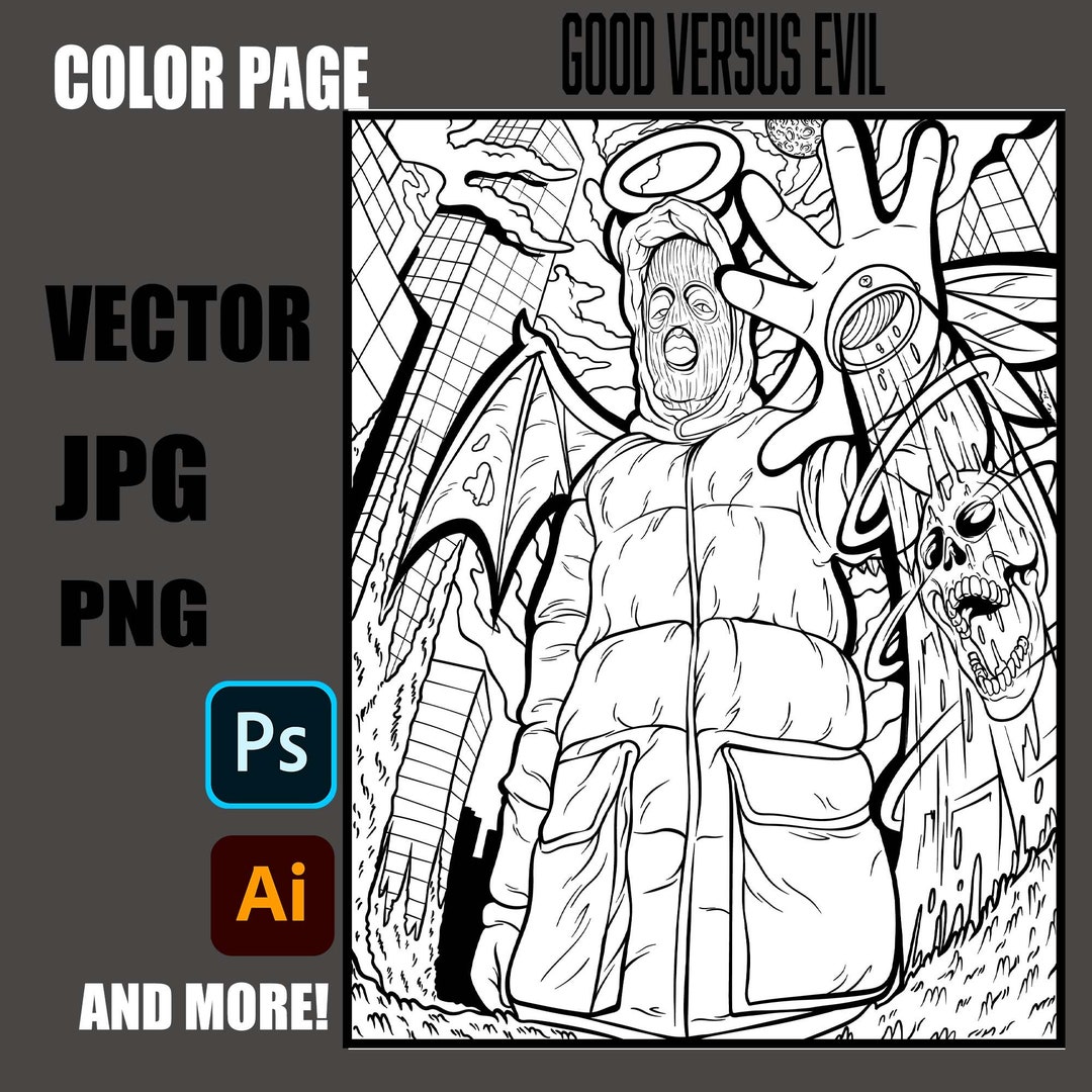 Color Page - Good Versus Evil ! Can Be Used With Adobe Illustrator ...