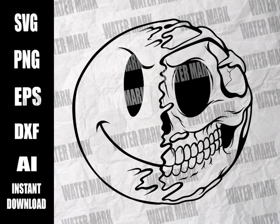 Drippy Smiley Skull SVG File Digital Dxf Png Eps Ai - Etsy